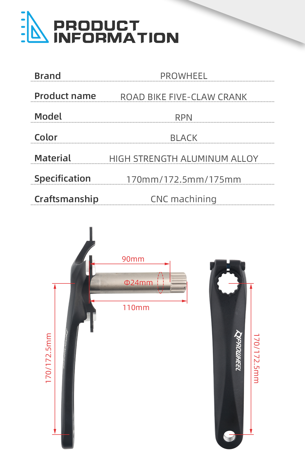 PROWHEEL Road Bike Crankset 110 BCD 170mm DECKAS 36T-52T Sprocket ...