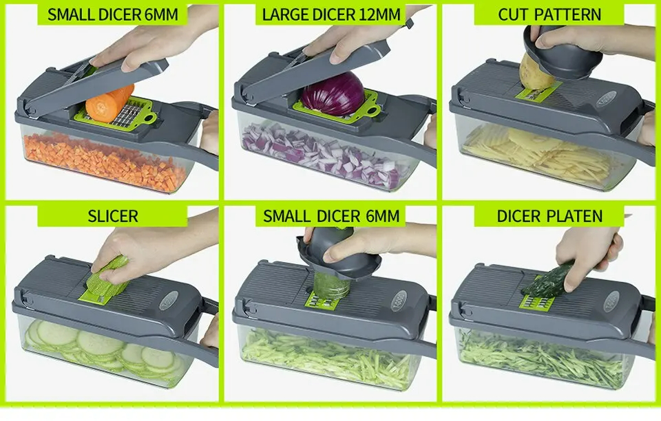 1Pc Green Black 12 in 1 Multifunctional Vegetable Slicer Cutter ...