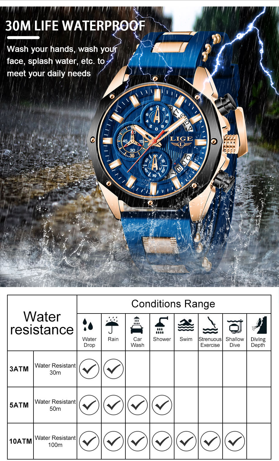 LIGE Jam Tangan Watch Men Fashion Outdoors Sport Quartz Waterproof ...