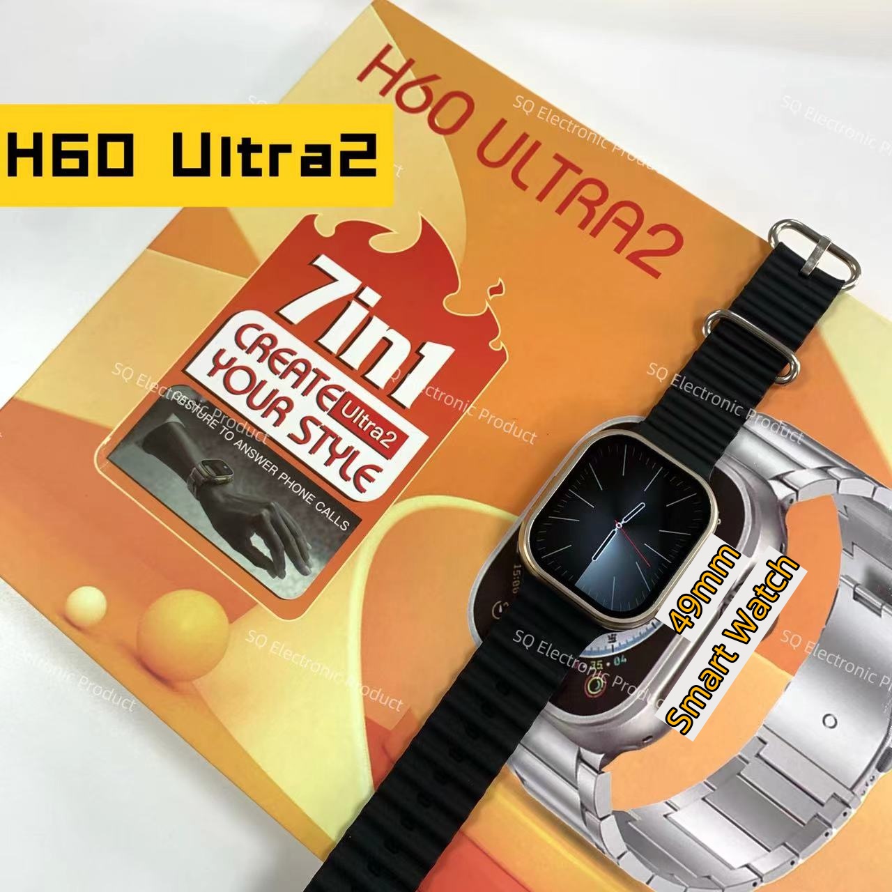 H60 Ultra 2 New Smart Watch 7 In 1 Straps 49mm Full Touch Screen Sport ...