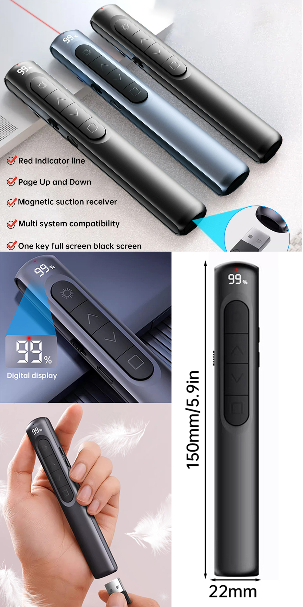 2.4GHz Wireless Flip Pen PPT Slide USB Charging Clicker for Powerpoint ...