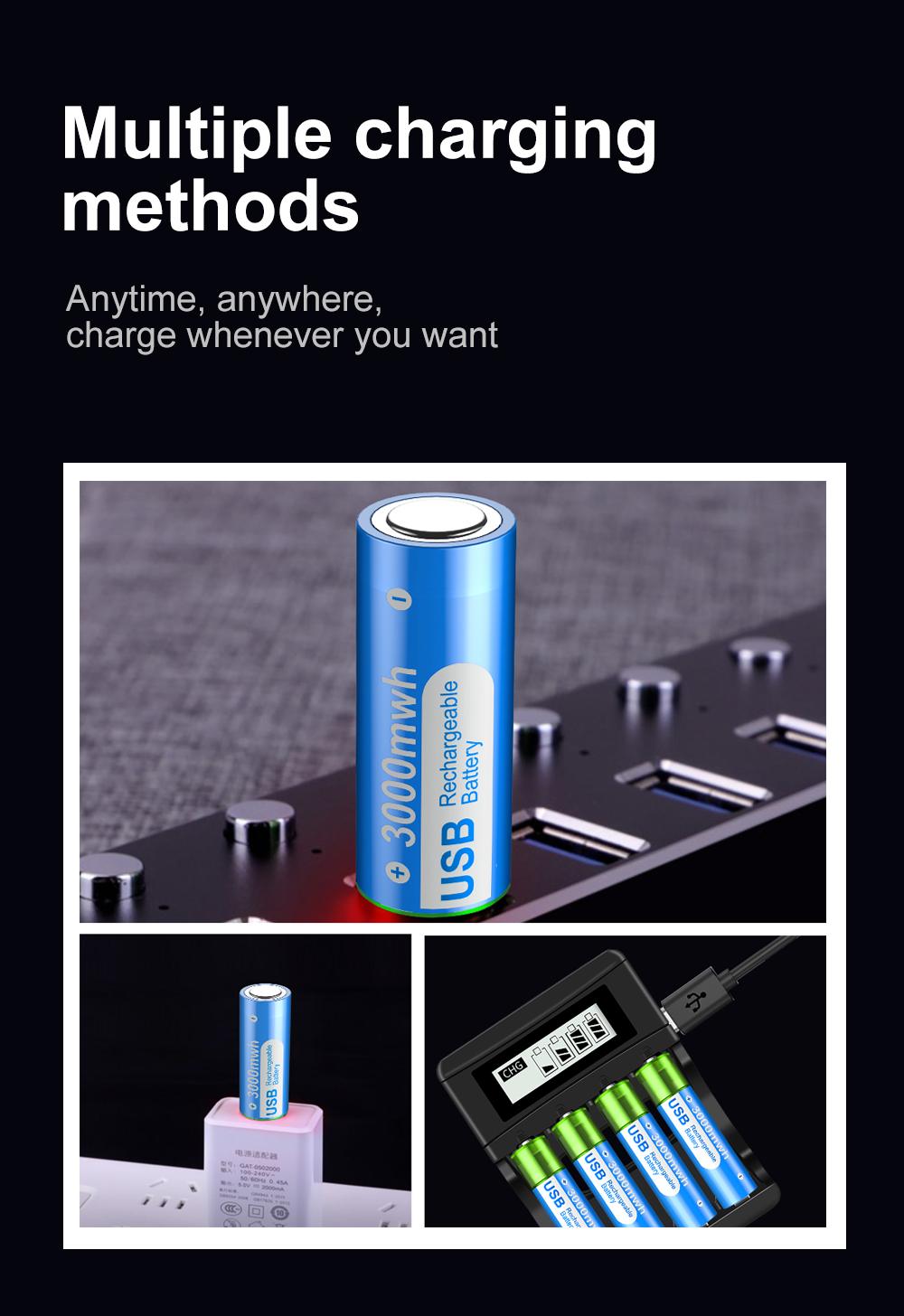 Cityork AA Battery rechargeable USB Rechargeable Batteri 1.5V Lithium ...