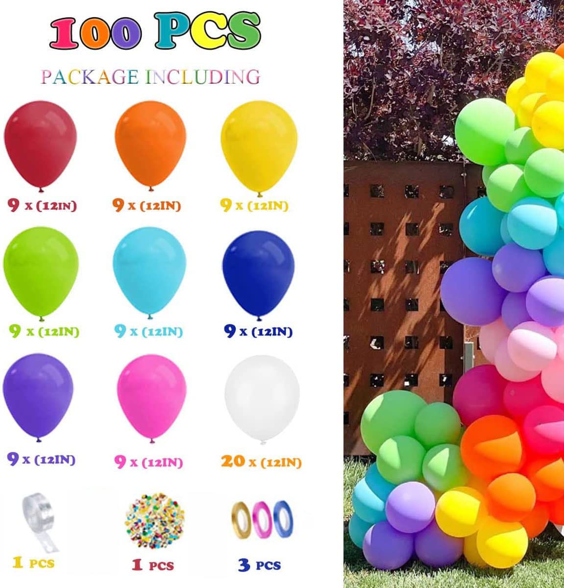 （Ready Stock）100pcs 10inch Rainbow Party Happy Birthday Balloon Set ...