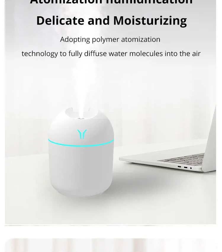 250ML Mini White Ultrasonic Air Humidifier Romantic Light USB Essential Oil Diffuser Car ...