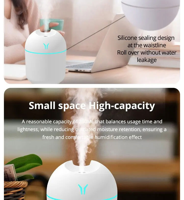 250ML Mini White Ultrasonic Air Humidifier Romantic Light USB Essential Oil Diffuser Car ...