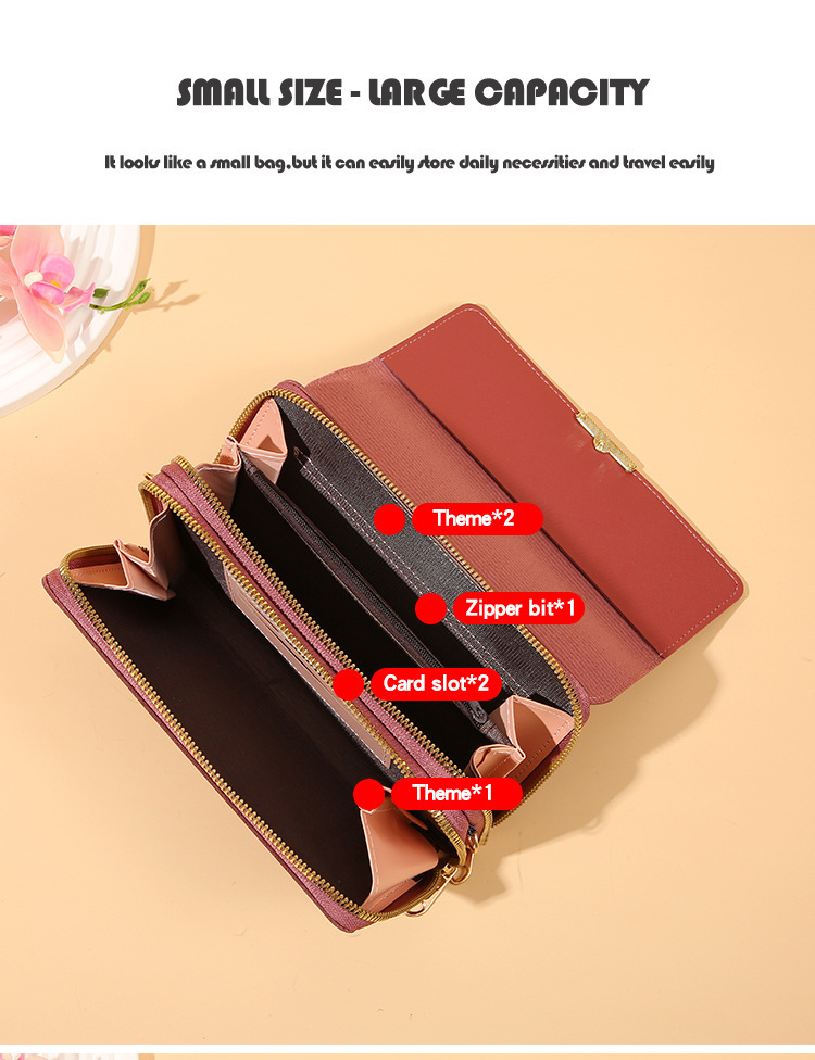 New Ladies Wallet Large-Capacity Multi-Grid Shoulder Messenger Bag Long ...
