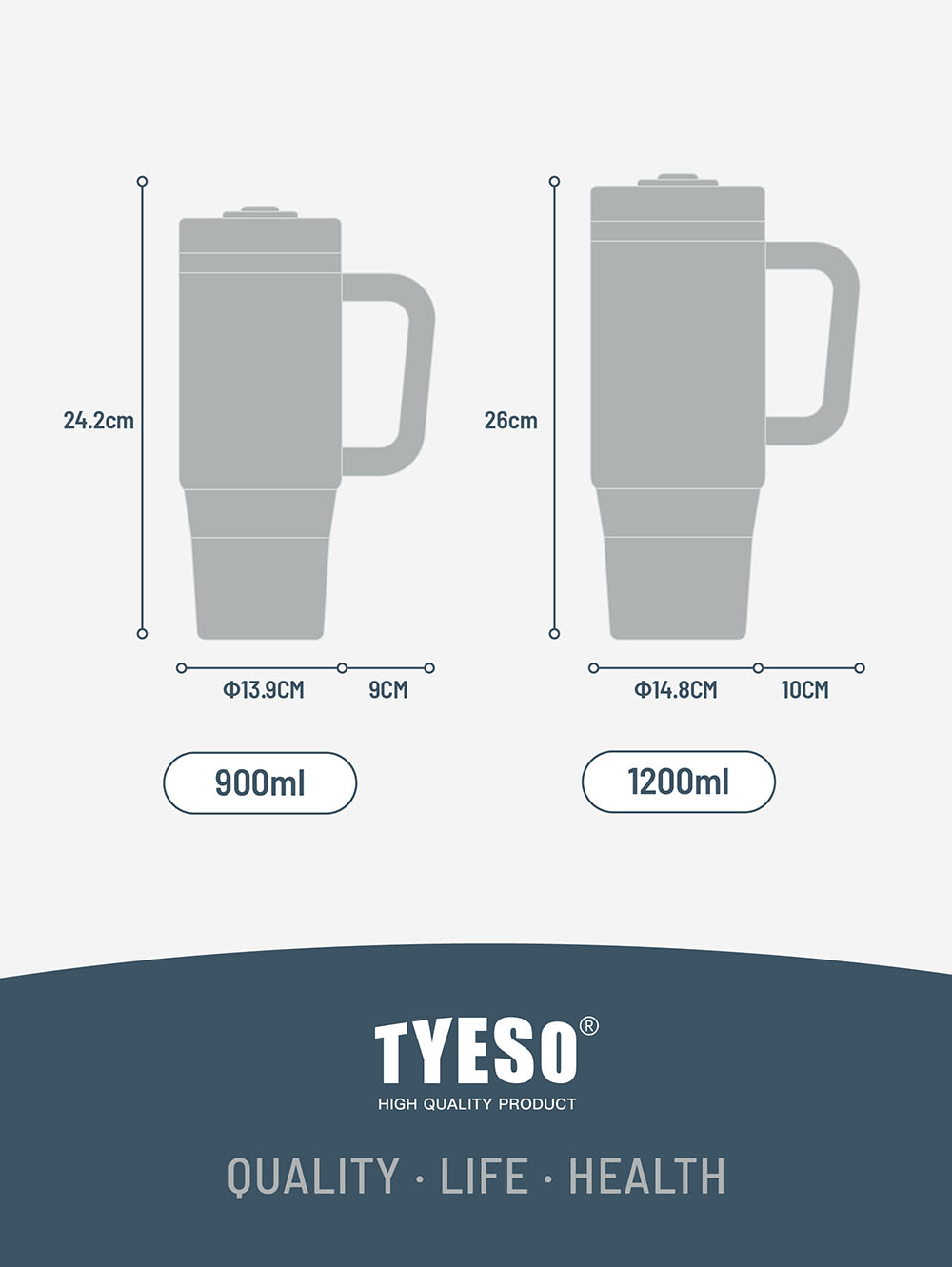 TYESO TS-8866/TS-8868 900ML/1200ML Vacuum Insulated Tumbler Keep Cold and Hot With Handle and ...