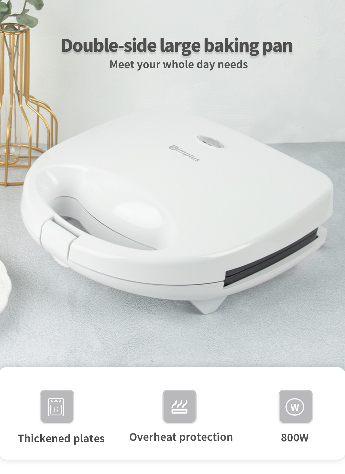 Simplus Sandwich Waffle Maker | 650W | Removable Plate | Overheat ...