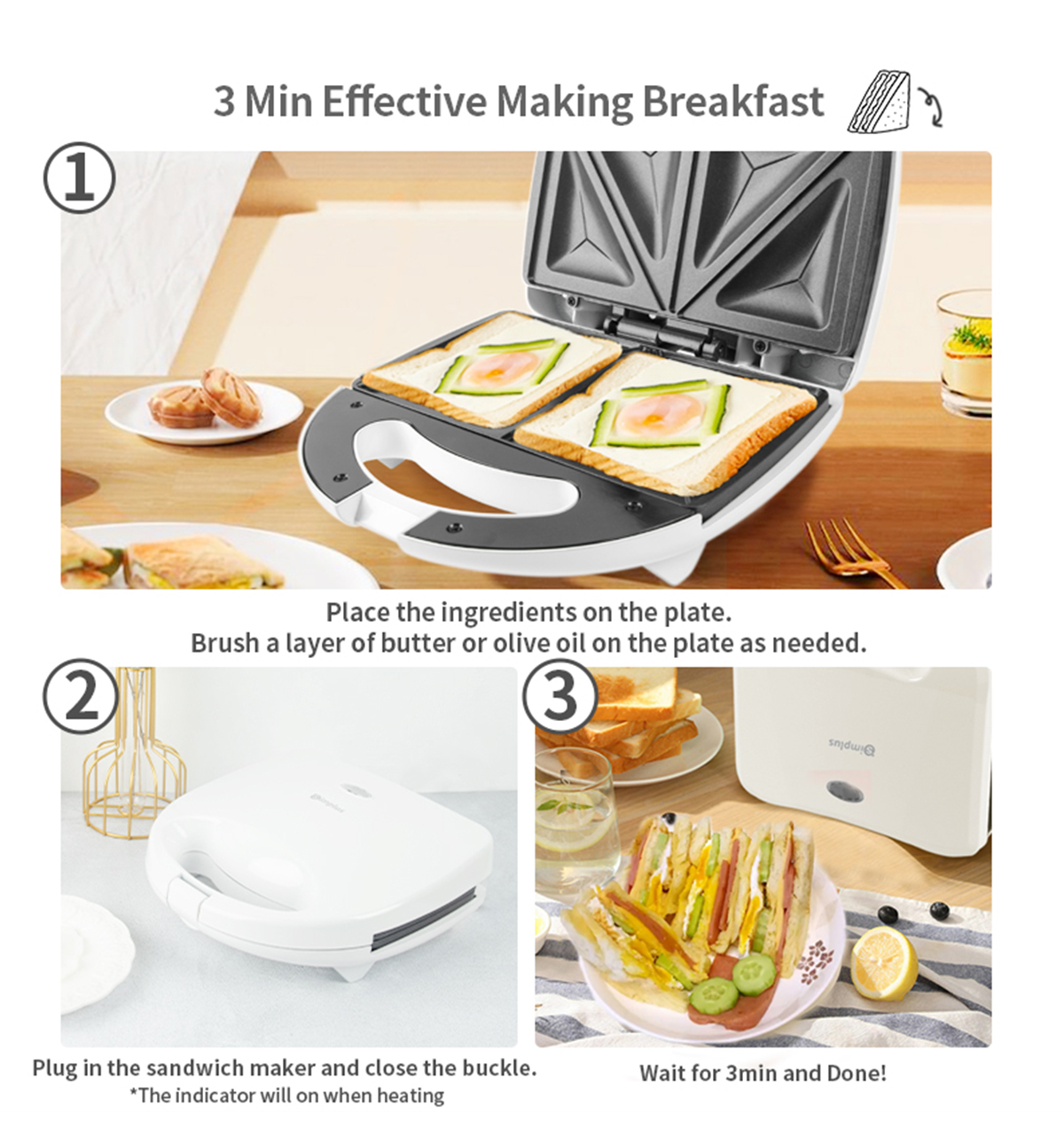 Simplus Sandwich Waffle Maker | 650W | Removable Plate | Overheat ...