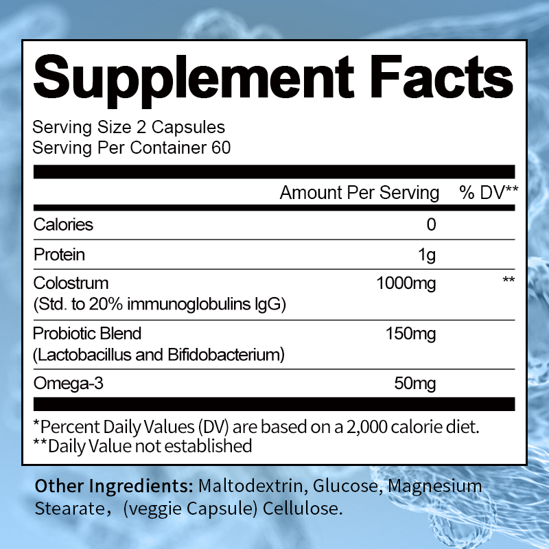 Minch Bovine Colostrum 1000mg Probiotic Blend Omega3 Capsules Digestion ...