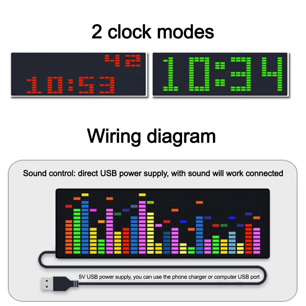 LED Music Spectrum Rhythm Display RGB Light Electronic Clock Voice ...