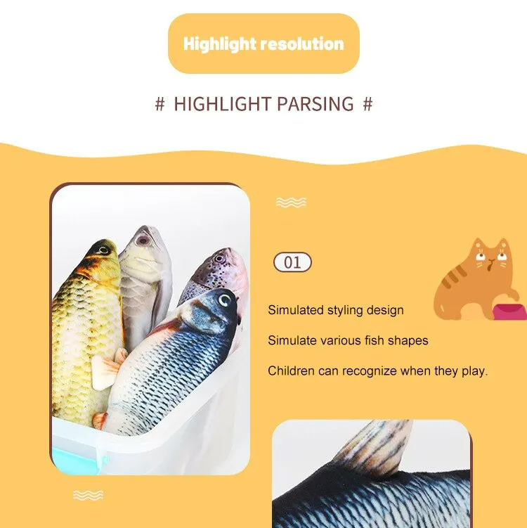 Pet Fish Toy Soft Plush Toy USB Charger Fish Cat 3D Simulation Dancing ...