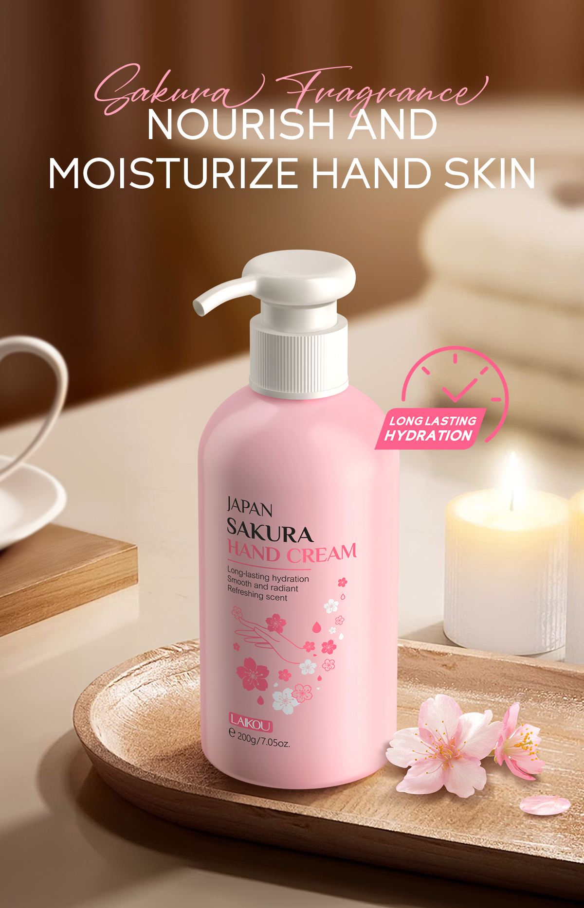 LAIKOU Japan Sakura Hand Cream Long-lasting Hydration Smooth Radiant Skin Hand Lotion 200g ...