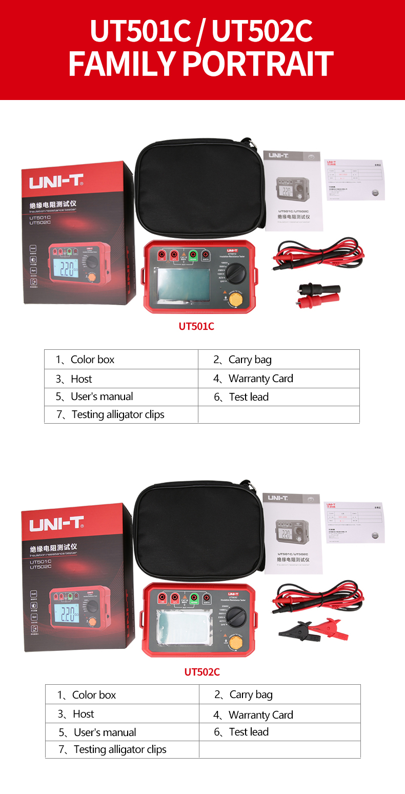 UNI-T Insulation Resistance Tester UT501C UT502C 1000V Megger Earth ...