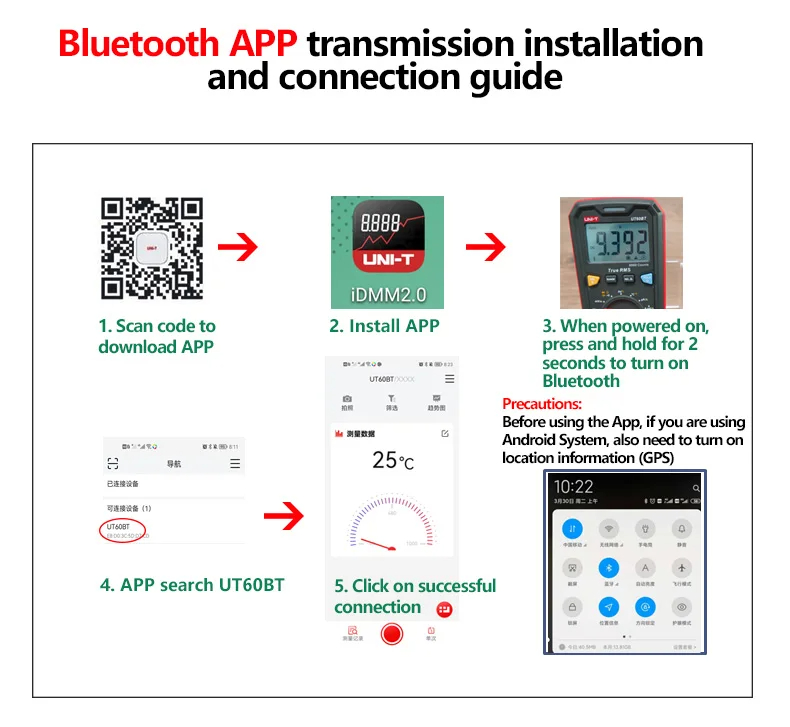 UNI-T UT60S Digital Smart Multimeter UT60BT Bluetooth Multimeter True ...