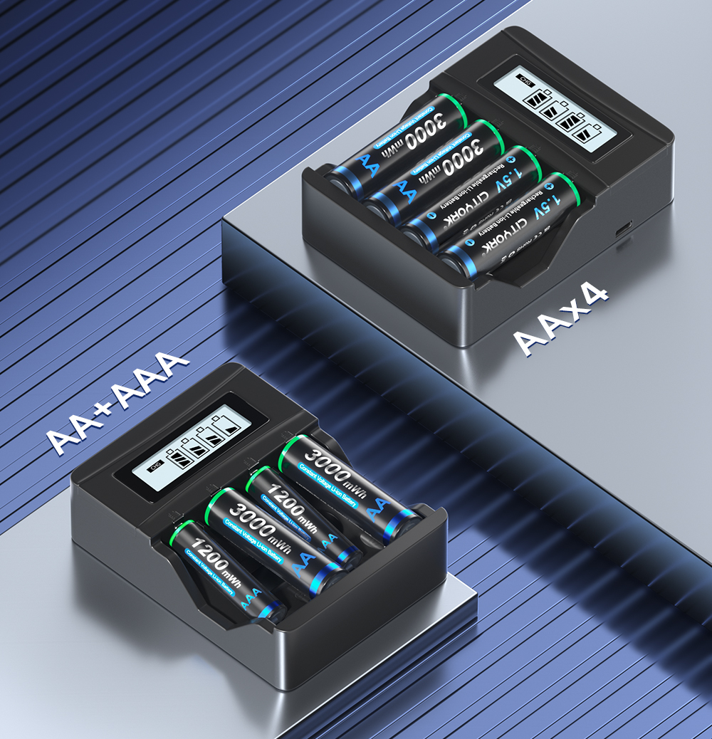 Cityork 4 Slots LCD Smart AA AAA Battery Charger for 1.5V AA/AAA ...