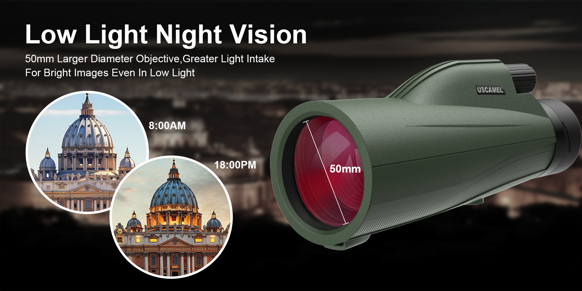 USCAMEL 12x50 HD Monucular Telescope Low Light Night Vision Outdoor ...