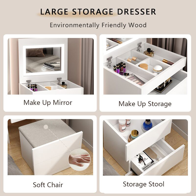 Dressing Table With Mirror Makeup Table With Storage Stool Almari Meja ...