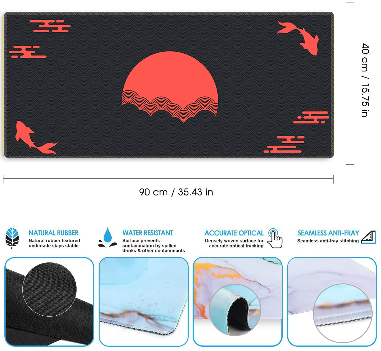 Japanese Desk Mat Black Red Mouse Japan Art Seal Sunrise Large XXL ...