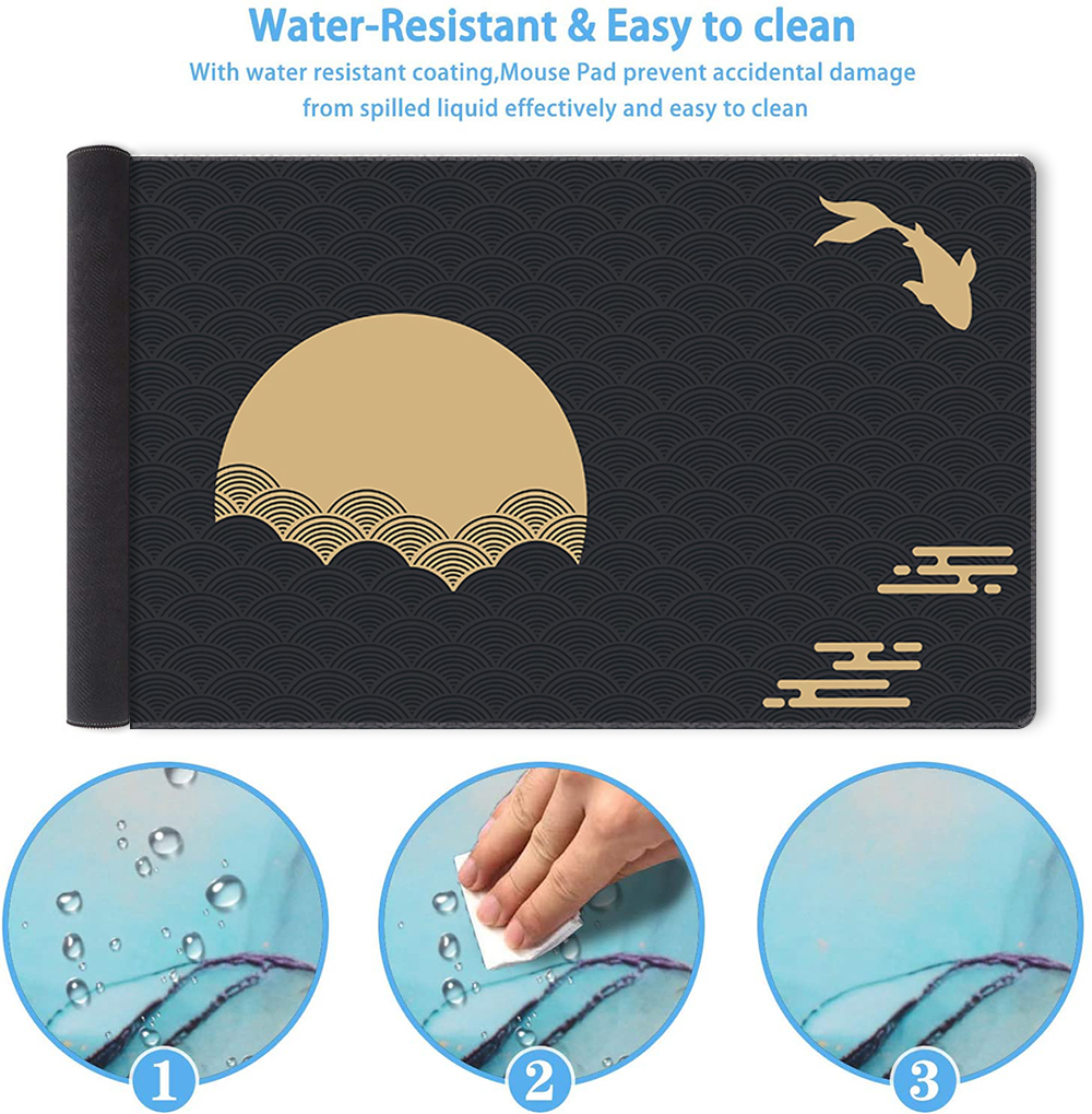 Japanese Desk Mat Black & Gold Mousepad Koi Fish Sun Cloud Japan Art ...