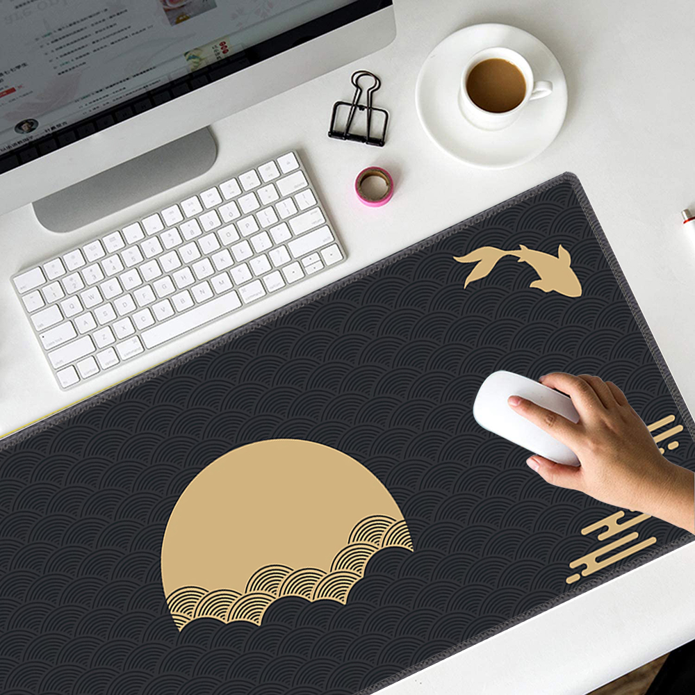 Japanese Desk Mat Black & Gold Mousepad Koi Fish Sun Cloud Japan Art ...