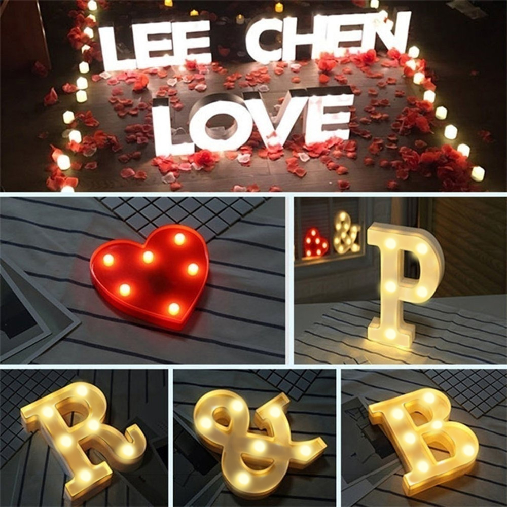 26 Letter LED Lights Luminous Number 0-9Lamp Wedding Birthday Christmas ...