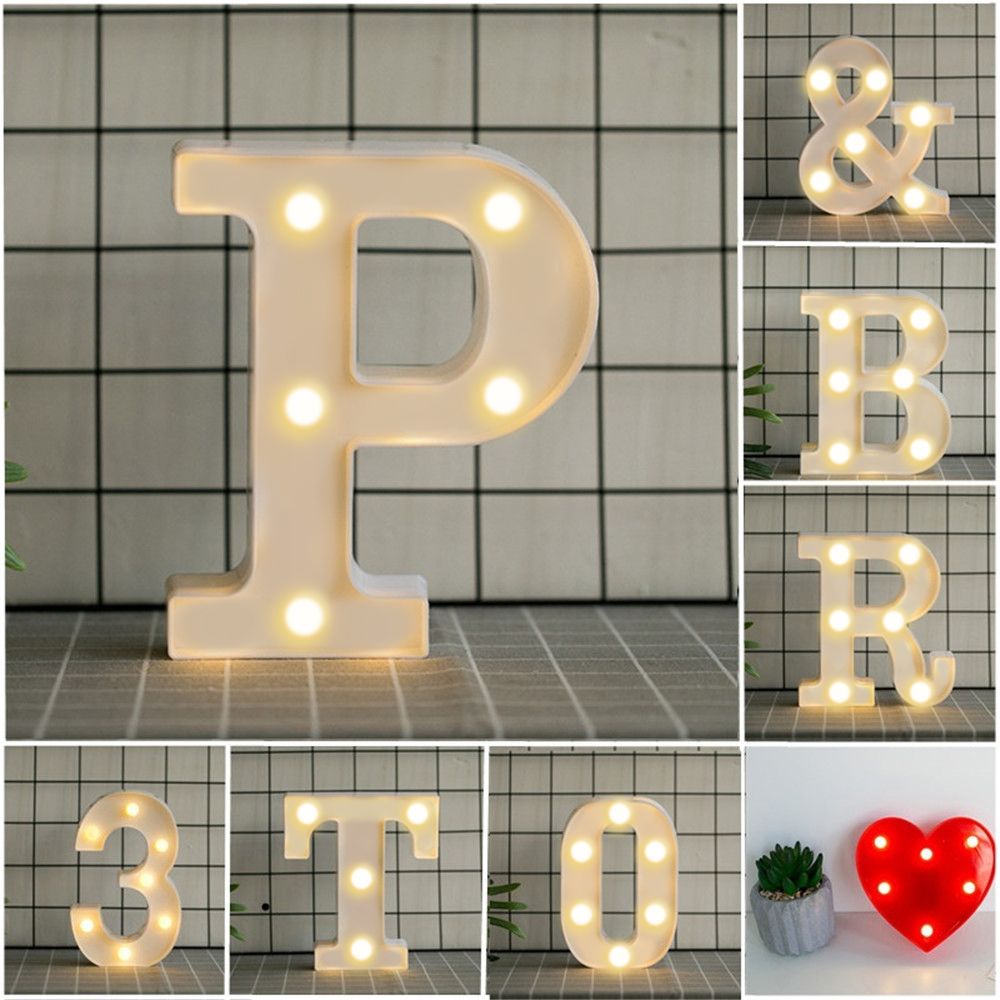 26 Letter LED Lights Luminous Number 0-9Lamp Wedding Birthday Christmas ...