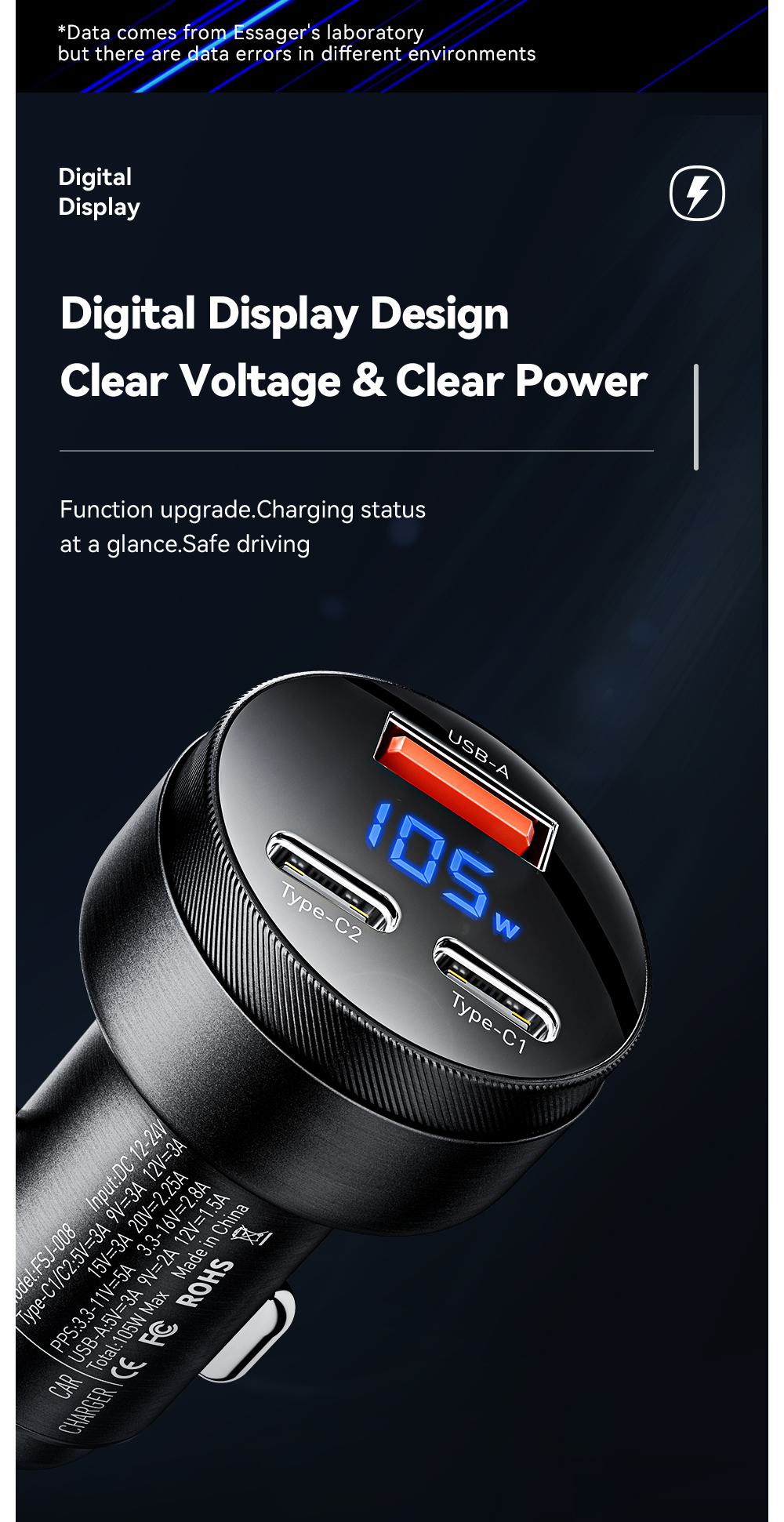 Essager 105W Car Charger 2Type C Usb Fsat Charg For PPS PD QC Car ...