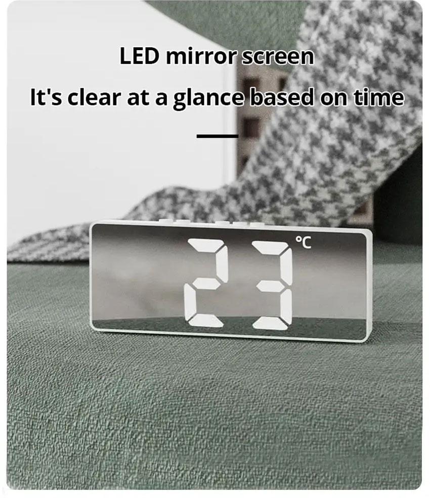 LED Mirror Digital Alarm Clock with Snooze Time Display for Desktop ...