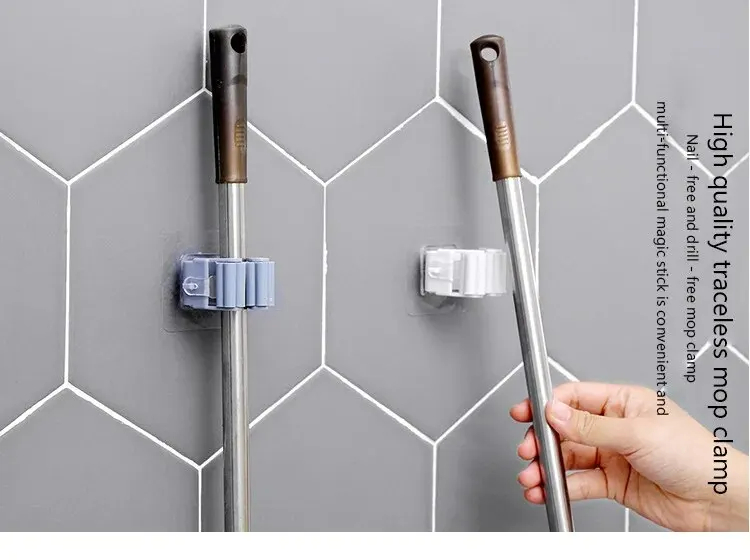 No Punching No Trace Hooks Fixed Storage Rack Strong Adhesive Mop Wall ...