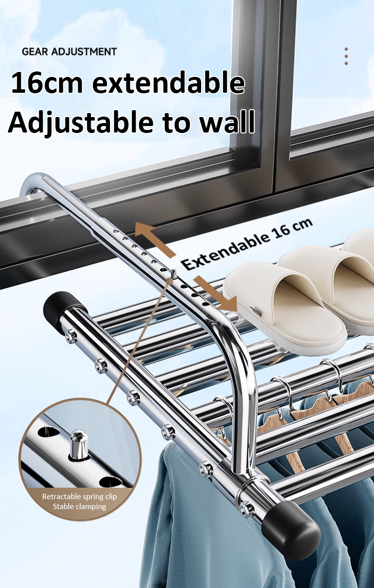 Stainless Steel Foldable Towel Hanger Extendable Balcony Clothes Hanger ...