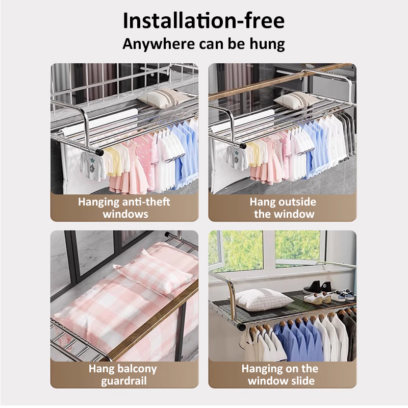 Stainless Steel Foldable Towel Hanger Extendable Balcony Clothes Hanger ...