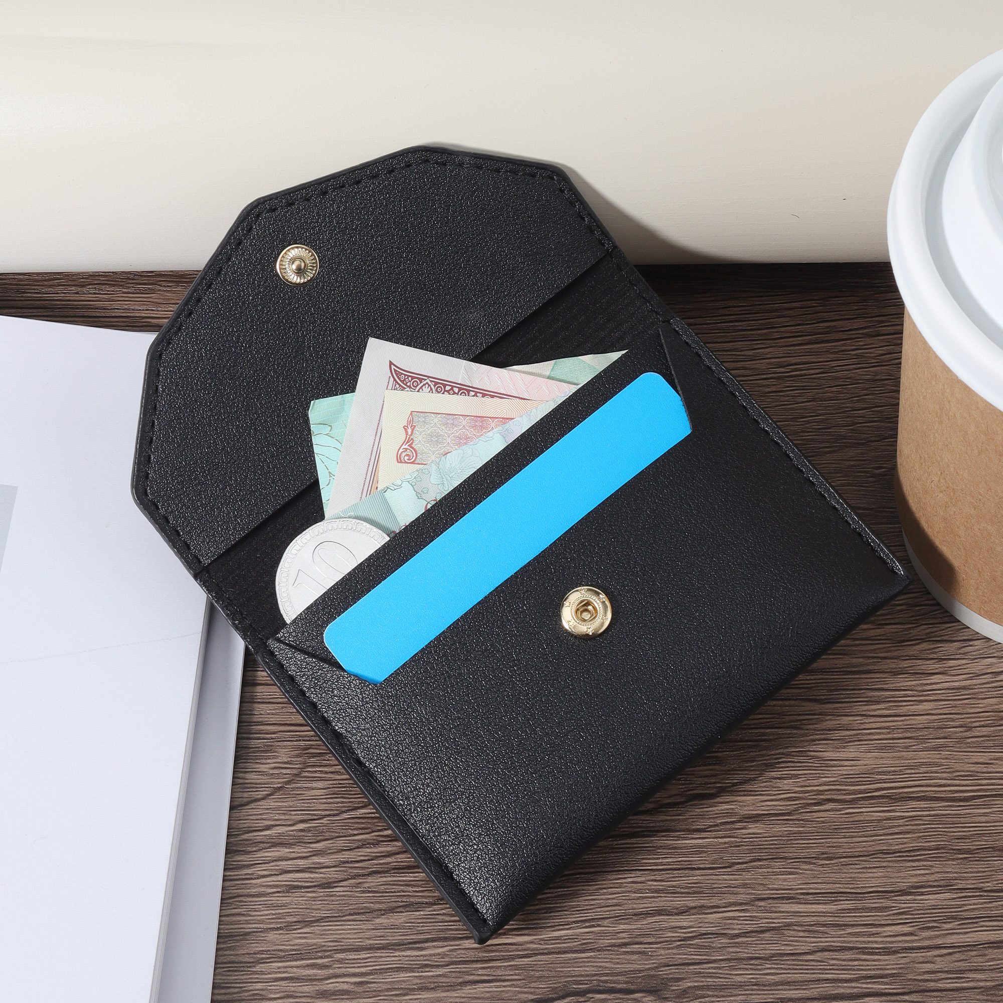 Fashionable and minimalist snap on wallet, lightweight portable small ...