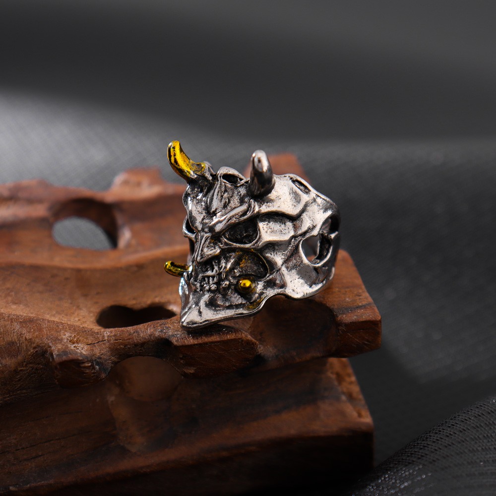 New Vintage Men's Horror Anger Skull Ring - Gothic Punk Biker Skeleton ...