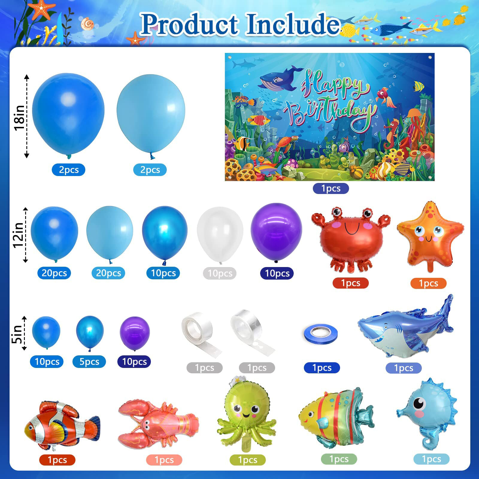 111pcs Fish Sea Animal Balloons Starfish Sea horse Air Balloon Ocean ...