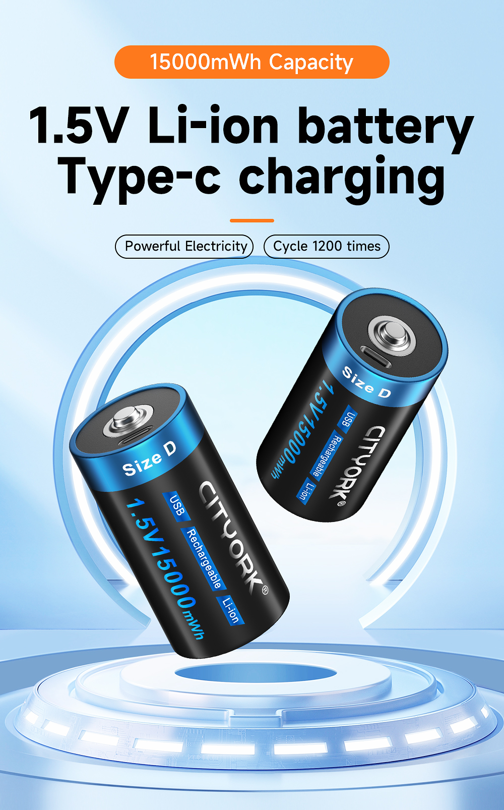 Cityork R20 R14 Heavy Duty 1.5V D Size C Size Rechargeable Battery ...