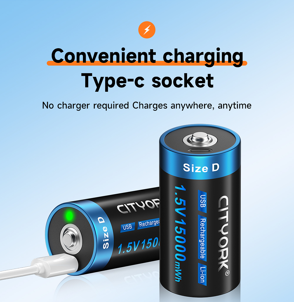 Cityork R20 R14 Heavy Duty 1.5V D Size C Size Rechargeable Battery ...