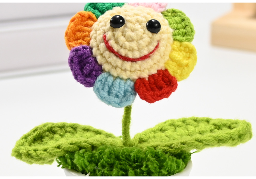 1pc Fabric Artificial Potted Plant,Handmade Crocheted Smiling Face ...