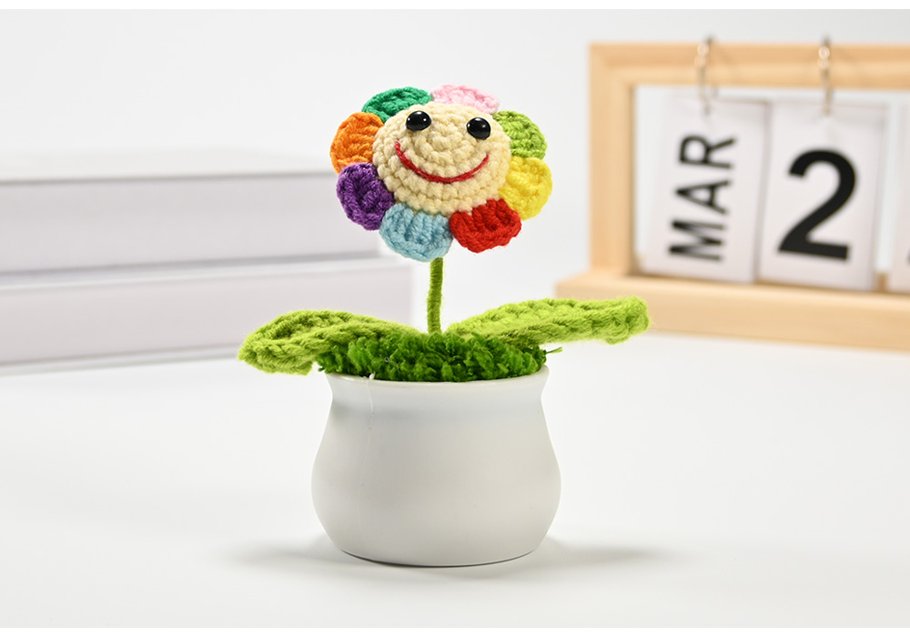 1pc Fabric Artificial Potted Plant,Handmade Crocheted Smiling Face ...