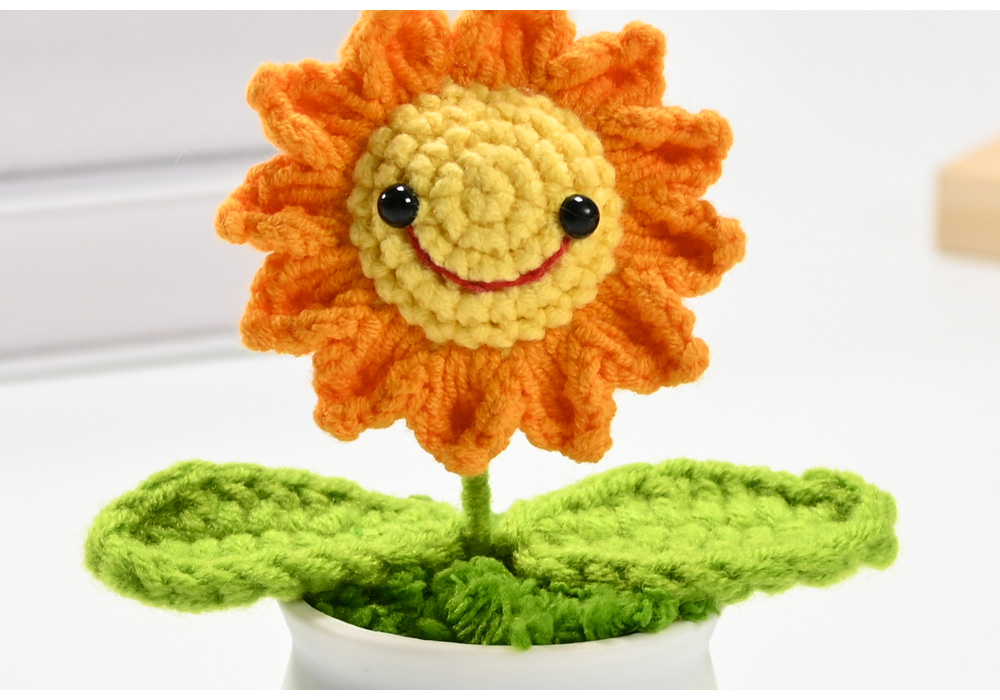 1pc Fabric Artificial Potted Plant,Handmade Crocheted Smiling Face ...