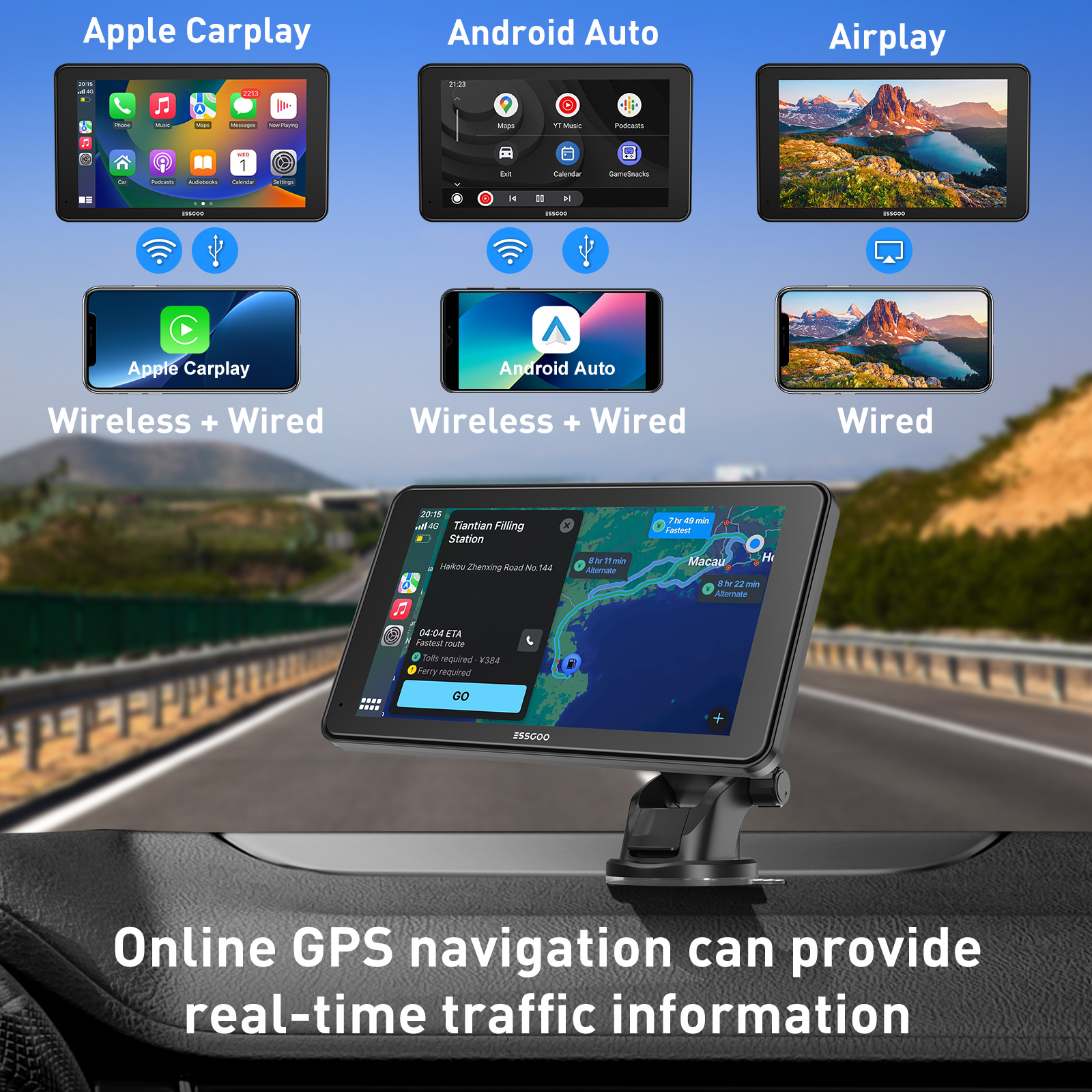 ESSGOO 7" Portable Carplay MP5 Multimedia Player FHD IPS Touch Screen ...