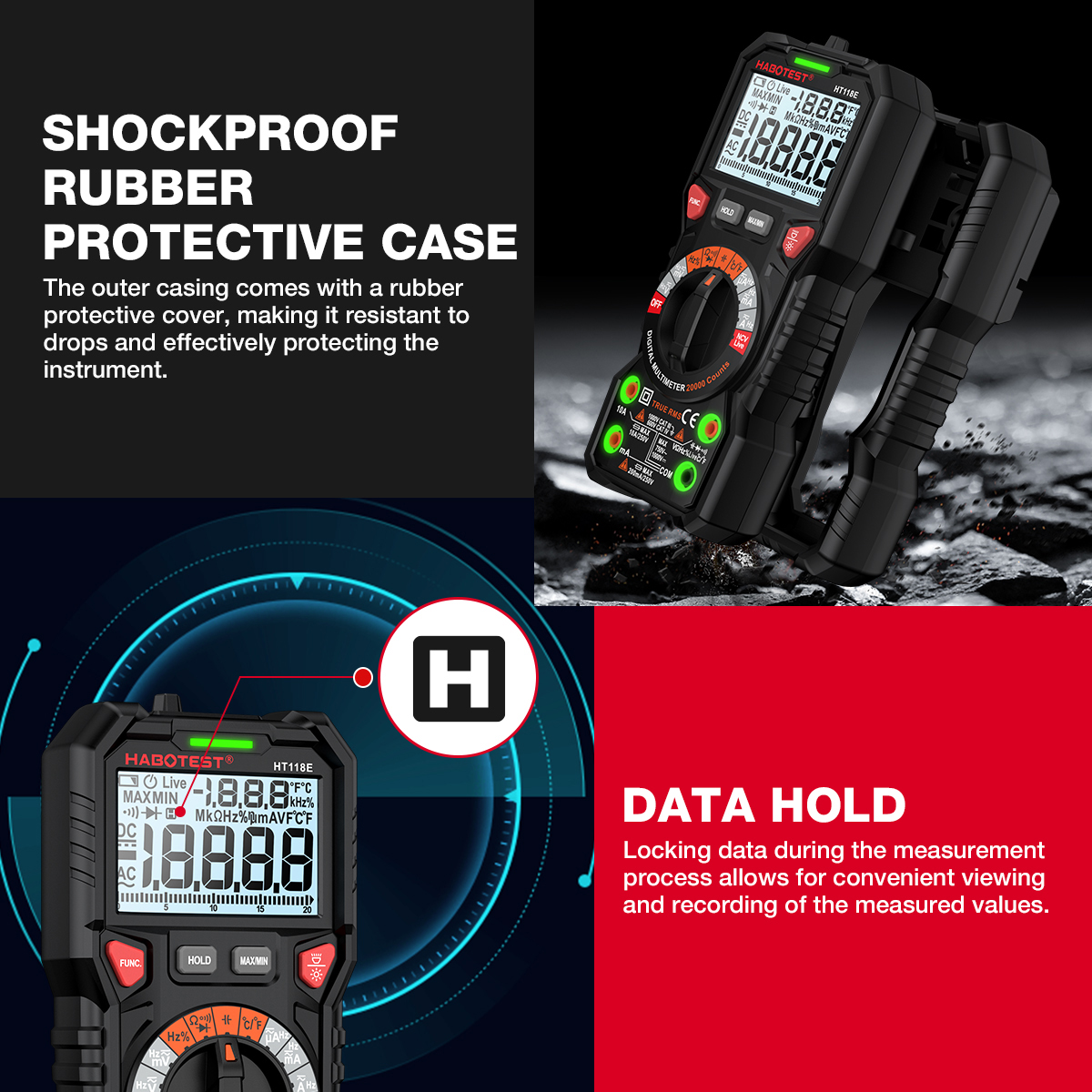 HABOTEST HT118E Digital Multimedia Mini-multimeter Tester Automatic ...