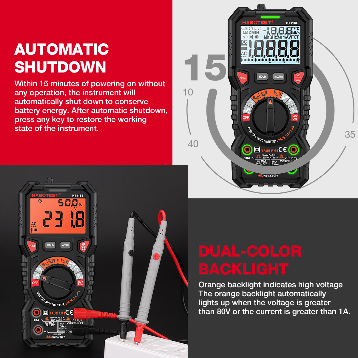 HABOTEST HT118E Digital Multimedia Mini-multimeter Tester Automatic ...