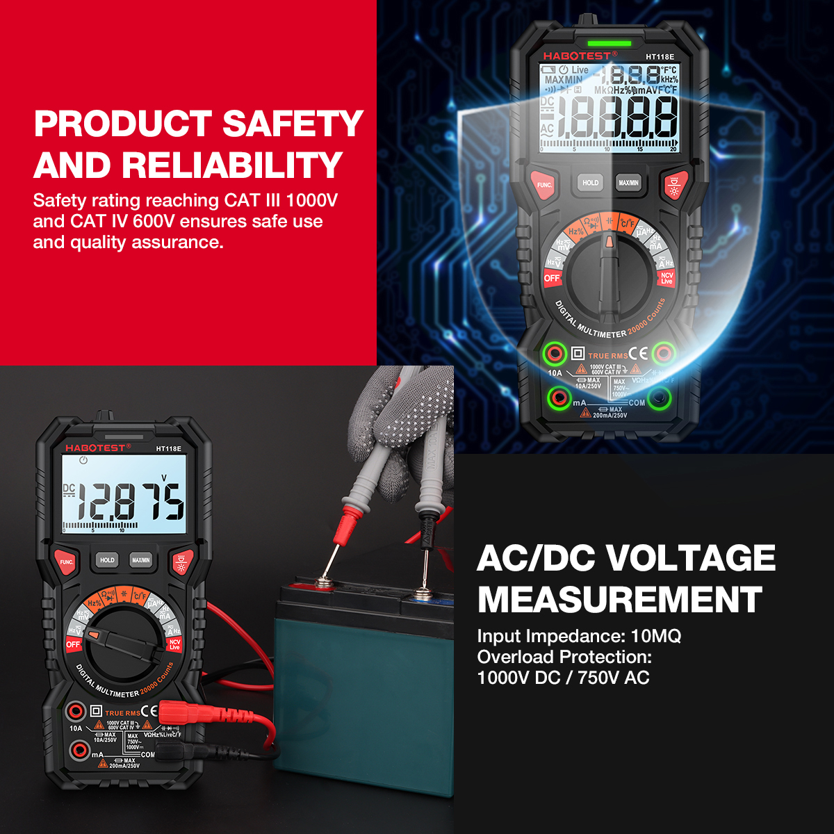 HABOTEST HT118E Digital Multimedia Mini-multimeter Tester Automatic ...