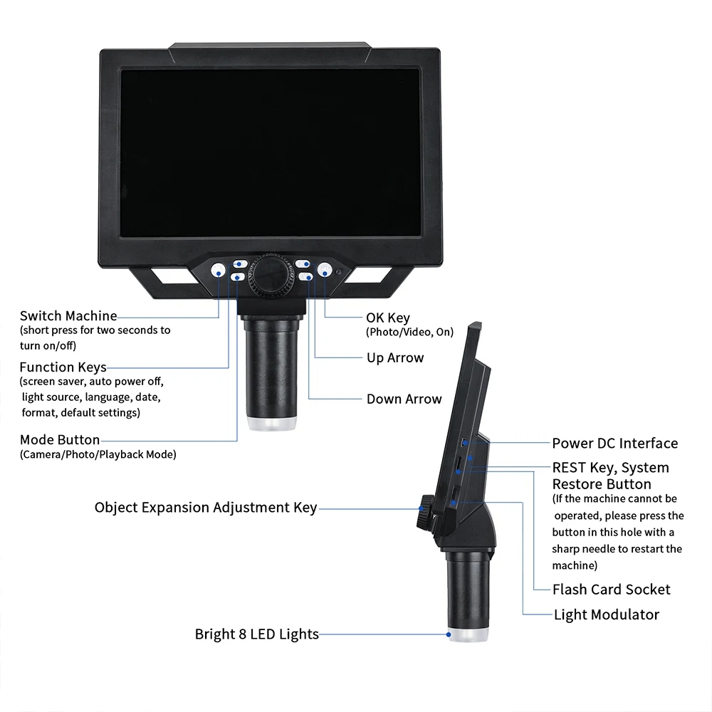 G1600 Digital Microscope 9" 12MP 1-1600X Microscope Digital Electronic ...
