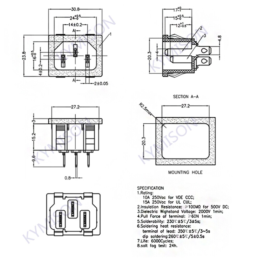 2pcs/lot AC power socket C14 Inlet Power Socket Connector Plug ...