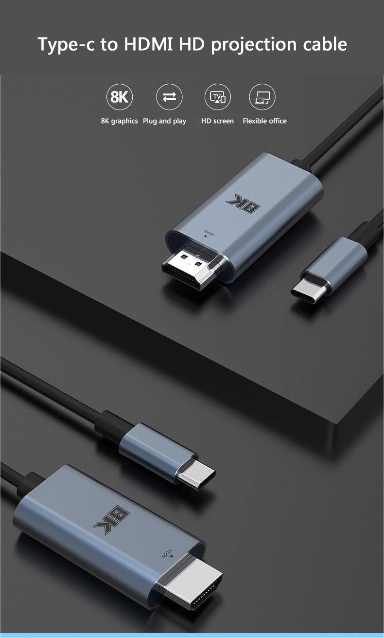 Type C to Hdmi 2.1 Cable 4k 120HZ 2m Nickel Plated Hdmi to Type-c Cable ...