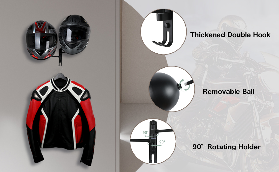 Dual-Ball Motorcycle Helmet Rack Wall Mount Metal Helmet Holder 180 ...