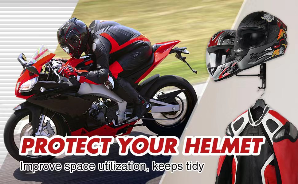 Dual-Ball Motorcycle Helmet Rack Wall Mount Metal Helmet Holder 180 ...