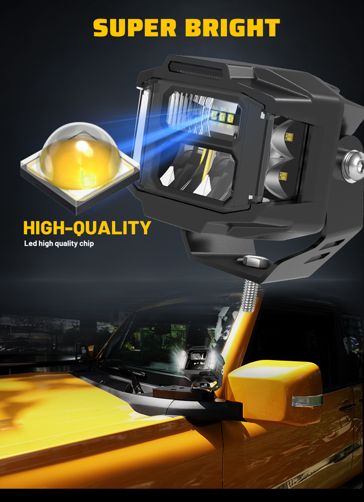 BraveWay 3-Sides Lighting 4 Inch 200W LED Work LIght 12V 24V Side ...